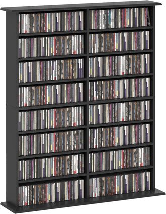 HOMCOM B&uuml;cherschrank mit 16 Regalen f&uuml;r 720 CDs im modernen Design, CD-Schrank aus Spanplatte, 106,5x24x123,7 cm, Schwarz