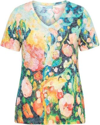 Miamoda T-Shirt T-Shirt A-Linie Blumenmuster Glitzersteinchen