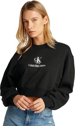 Calvin Klein Damen Sweatshirt Shadow Graphic Crewneck Cropped, Schwarz (Ck Black), XL