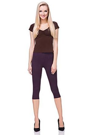 FUTURO FASHION Legging Court en Coton - très Confortable - Grandes Tailles - Prune - 48/50 (XXXL)