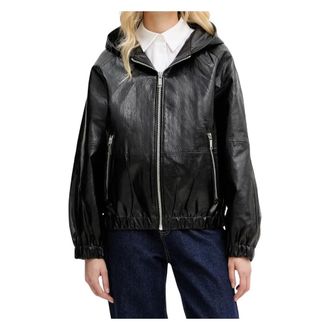 Michael Kors Femme, Vestes, Noir, Taille: 40 FR Blouson aviateur &agrave; capuche en viscose enduite