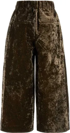 Uma Wang Womens Brown Velvet Poetic Wide-Leg Pant Darkolive Pantaloni Trousers