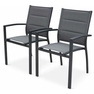 Sweeek Lot de 2 fauteuils - Chicago - En aluminium et textil&egrave;ne. empilables Anthracite / Gris taupe