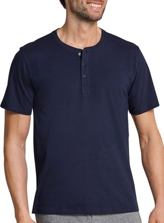 Schiesser Herren Schlafshirt Kurzarm Mit Knopfleiste - Mix + Relax Schlafanzugoberteil, Dunkelblau_163831, 48 EU