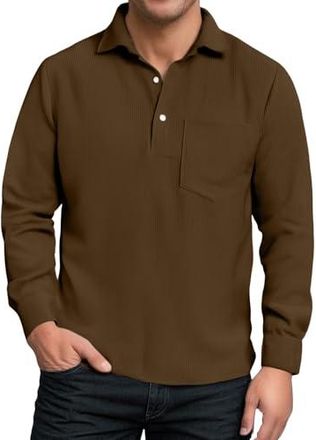 Generic DENGJIAMY Polo en velours côtelé pour homme T-shirt à col tendance vintage bloc de couleurs T-shirt dautomne à manches longues pour hommes, grande tai