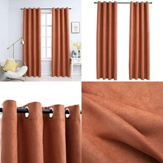 vidaXL Verdunkelungsvorh&auml;nge mit Metall&ouml;sen 2 Stk. Rostbraun 140x245 cm - Rostbraune Vorh&auml;nge - Wohnraumdekoration - Gardinen F&uuml;r Wohnzimmer - Stoffgardine