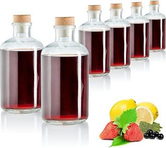Com-Four 6x bouteilles en verre 500 ml avec bouchons - bouteilles vides avec bouchons en li&egrave;ge - r&eacute;cipients en verre pour le remplissage de liquides tels que l