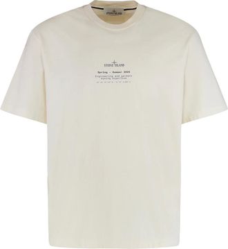 Stone Island Homme, Tops, Beige, Taille: S T-shirt coupe classique avec imprim&eacute; Stone