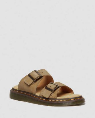 Dr. Martens Josef Nubuck Leder Buckle Slide Sandalen in Br&auml;unen/Braun, Gr&ouml;&szlig;e: 36