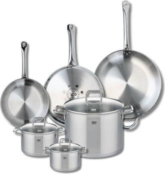 Fackelmann ELO 9513050 Batterie de cuisine 6 pi&egrave;ces, Ensemble de 3 Po&ecirc;les de cuisson 24, 28 et 32 cm et 3 faitouts 14, 16 et 26 cm Elo Profi Citrin, inox, induct