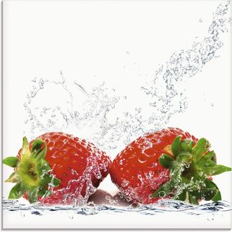 Artland ARTland Wanddeko Glasbilder Wandbild Glas Bild einteilig Quadratisch Früchte im Wasser Obst Erdbeere Frucht Cocktails Bar Modern T5SP