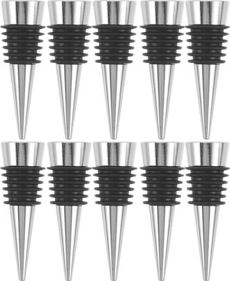 Cabilock Wiederverwendbare Weinflaschenverschl&uuml;sse 10 St&uuml;ck Silberlegierung Universeller Weinstopfen f&uuml;r Frischeerhalt Sp&uuml;lmaschinenfest Dekorativer Flaschenve