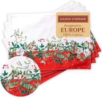Maison d'Hermine Lot de 4 Sets de Table en Tissu 100% Coton d&eacute;coratifs, lavables, pour Manger, Maison, Mariage, Banquet, Buffet, Noel - Thanksgiving/No&euml;l (33 cm x 48 c