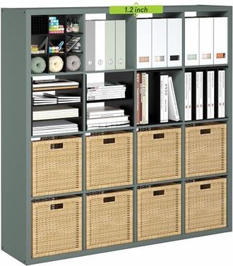Furinno Cubicle Bücherregal, 16-Würfel Bücherregal mit dickem Rahmen, wendbares Regal mit offener Rückwand, 14.6 x 57.8 x 58, für Wohnzimmer, Schlafzimmer, Ho