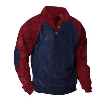 Generic Pull en velours côtelé pour homme - Col en V - Manches longues - Col montant - Pull dhiver chaud en velours côtelé, bleu marine, XXL