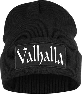 OM3 Beanie M&uuml;tze Wikinger Motive| Valhalla | Strickm&uuml;tze | Schwarz | Unisex