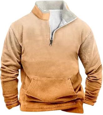 Generic Pull à col rond pour homme - Sweatshirt patchwork dégradé - Manches longues - Col montant - Fermeture éclair - Pull décontracté dhiver (orange, XXL)