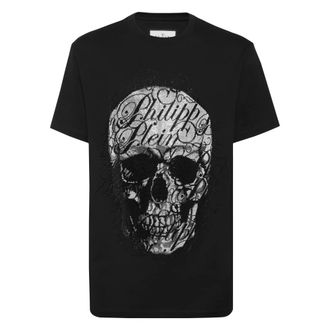 Philipp Plein Homme, Tops, Noir, Taille: 3XL T-Shirt Col Rond Skull
