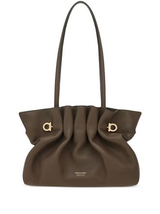 Ferragamo sac porté épaule Soft en cuir à fronces - Marron