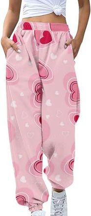 Generic Pantalon de surv&ecirc;tement pour femmes et filles, pantalon cargo d&eacute;contract&eacute; &agrave; taille &eacute;lastique pour la Saint-Valentin, pantalon l&eacute;ger et d&eacute;contract&eacute; pou