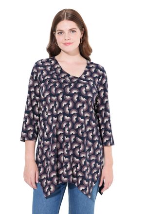 Ulla Popken Damen große Größen Übergrößen Plus Size Shirt, A-Linie, V-Ausschnitt, 3/4-Arm, Biobaumwolle Marine 46+ 834393130-46+