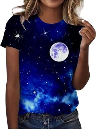 Generic Hauts galaxie pour femmes graphique 2025 coupe ample T-shirts d&eacute;contract&eacute;s &agrave; col rond T-shirts tendance &agrave; manches courtes printemps 2025 T-shirt migno