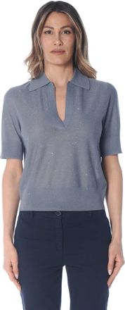 KANGRA Femme, Tops, Bleu, Taille: 40 FR Polo aperta in viscosa lurex