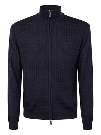 Emporio Armani cardigan zippé à motif grille - Bleu