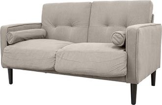 Gardenia Festes Sofa Bezug aus Samt und F&uuml;llung aus Polyester, mit Holzbeinen und abnehmbaren Kissen Joy, Taupe, 130 x 75 x 73 cm