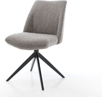 DELIFE Drehstuhl Elso-Flex Bouclé Silbergrau Kreuzgestell breit Schwarz 360° drehbar Wippfunktion Taschenfederkern, Esszimmerstühle