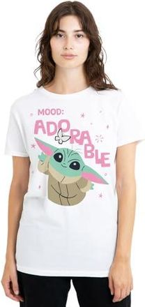 Star Wars Grogu Mood Adorable Ladies T Shirt, White, Blanc, M Femme