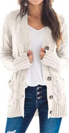 Generic Cardigan dautomne d&eacute;contract&eacute; &agrave; manches longues boutonn&eacute; sur le devant pour femme, cardigan ouvert sur le devant pour femme, beige, 3XL