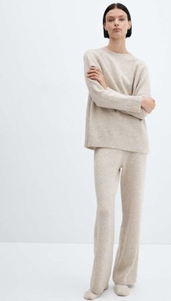 Mango Pantalon maille long beige - Femme - S - MANGO