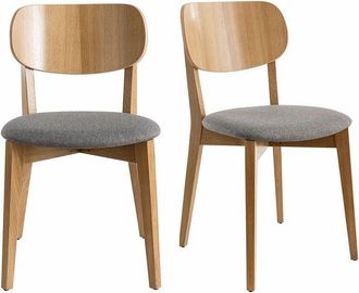 Miliboo Miliboo - Stühle im Eichen-Vintage und Sitzfläche aus hellgrauem Stoff (2er-Set) lucia