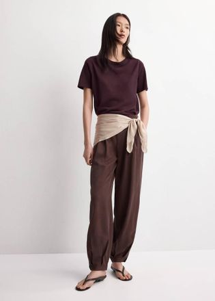 Mango Pull en maille &agrave; manches courtes lie de vin - Femme - XXS - MANGO