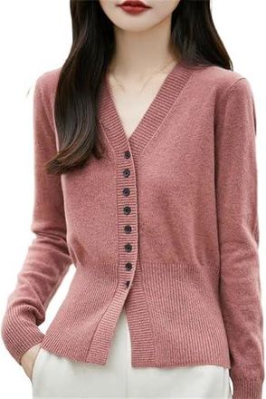 Generic Cardigan dhiver &agrave; simple boutonnage pour femme Col en V Mode cor&eacute;enne Pull tricot&eacute; doux et chaud, Prasat Rouge, XL