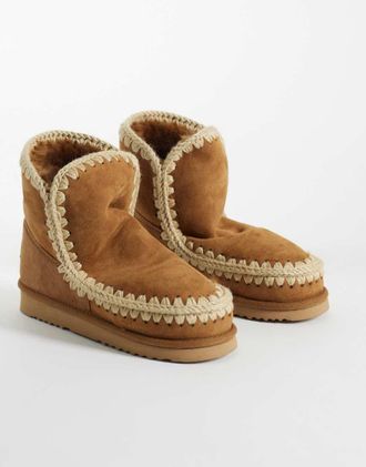 Mou Mou 18 bottes en daim doubl&eacute;es de peau lain&eacute;e, brun cognac-Neutre