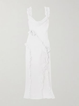 Alessandra Rich Robe Aus Seidenchiffon Mit R&uuml;schen - Wei&szlig;