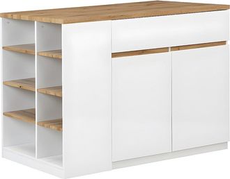 Vente-Unique Kücheninsel mit Stauraum - Weiß & Naturfarben - Meili