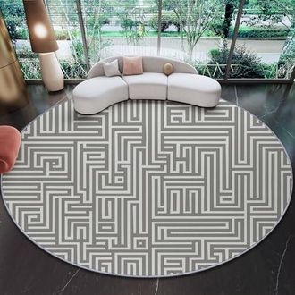 Generic Rond Tapis De Chambre &Agrave; Coucher D&eacute;coration Lavable, Abstrait Moderne Lignes &Eacute;l&eacute;gant Imprim&eacute;, Interieur Antid&eacute;rapant Douce Salon Tapis Rond DEntr&eacute;e (16