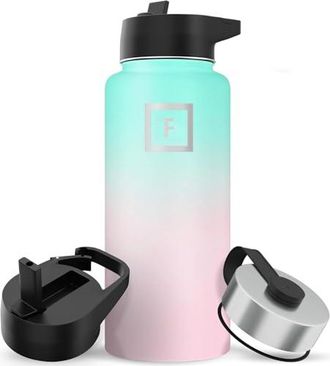 Iron Flask Iron Flask Bouteille deau de sport - 32 oz, 3 couvercles (couvercle en paille), acier inoxydable isol&eacute; sous vide, chaud froid, moderne &agrave; double paroi,