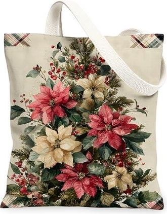 Generic Sacs fourre-tout en toile &agrave; motif floral vintage, sacs d&eacute;picerie r&eacute;utilisables, l&eacute;gers et lavables en toile pour les voyages, P&ecirc;che, 13x15 Inch