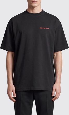 Balenciaga Schwarzes Baumwoll-T-Shirt mit Kontrastlogo und &uuml;berschnittenen Schultern