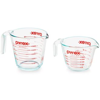 Pyrex 2 Piece Glass Measuring Cup Set, Includes 1-Cup, and 2-Cup Tempered Glass Liquid Measuring Cups, Dishwasher, Freezer, Microwave, and Preheated Oven Sa