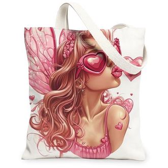 Generic Sac fourre-tout amusant en toile pour la Saint-Valentin, pour faire du shopping, 33 x 38,1 cm, sac d&eacute;picerie r&eacute;utilisable pour femme, peinture esth&eacute;ti