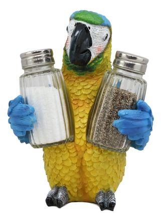 Ebros Gift Ebros Salz- und Pfefferstreuer mit tropischem Regenwald, Rio Blau, scharlachrot, Papageien, Vogel, Figuren-Set, 17 cm hoch, nautische Tischdekoration 