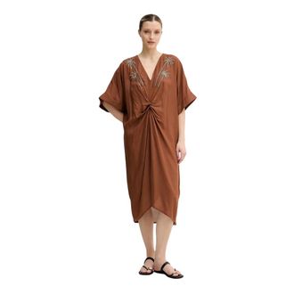 Lola Casademunt Midi-Kleid mit Perlenbesatz und Wickeldetail - - Dresses - Damen - Braun - S