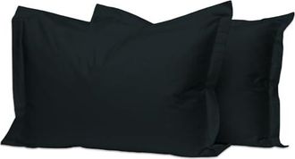 Pizuna Coton Set de 2 Taies doreiller 50x75 cm Noire, 100% Coton Longue dur&eacute;e en Percale Taies doreiller en Coton 50x75 avec Rabat de 20cm (Taies doreiller 2
