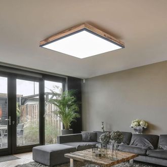 Globo Lighting Plafonnier design plafonnier salon lampe cuisine, aspect bois blanc opale graphite, 1x led 36 Watt 2250 lumen blanc chaud, HxLxP 6,5x59x59 cm