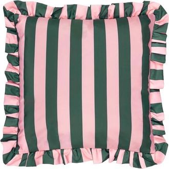furn. Palm Royale Stripe Ruffle Bedrucktes Outdoor-Kissen mit Polyesterf&uuml;llung - Rosa/Gr&uuml;n - 50 x 50 cm